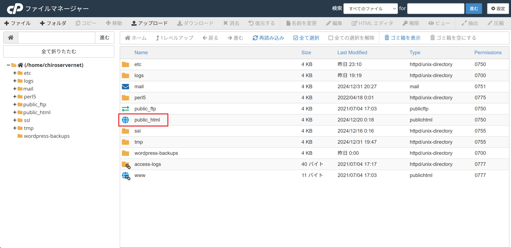 cPanelの「ファイルマネージャー」を利用したファイル操作 – Chiroro Support